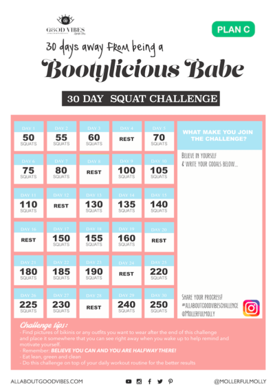 30 Days Squat Challenge Free Printable Download - All About Good Vibes